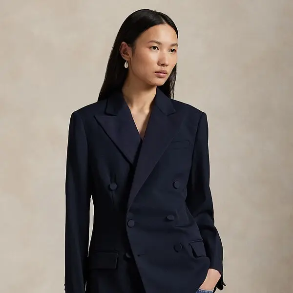 Ralph Lauren Double-breasted Wool Blazer With Silk Lapels - Rl Navy