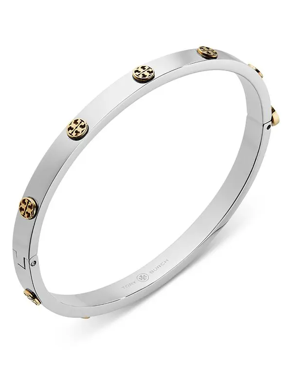 Tory Burch Miller Logo Studded Bangle - Silver
