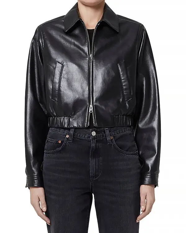 AGOLDE Leather Cropped Jacket - Black