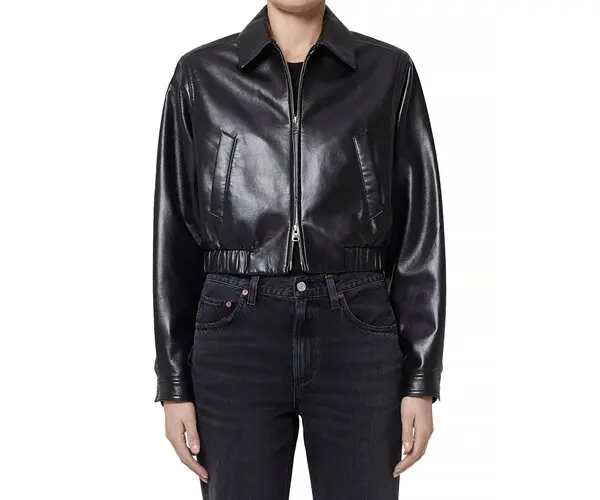 AGOLDE Leather Cropped Jacket - Black