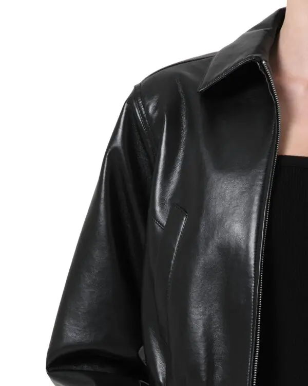 AGOLDE Leather Cropped Jacket - Black