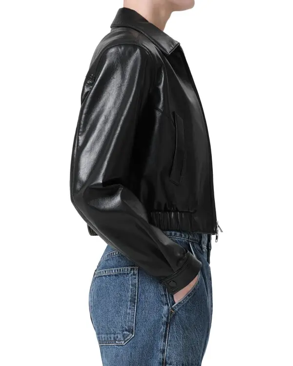 AGOLDE Leather Cropped Jacket - Black