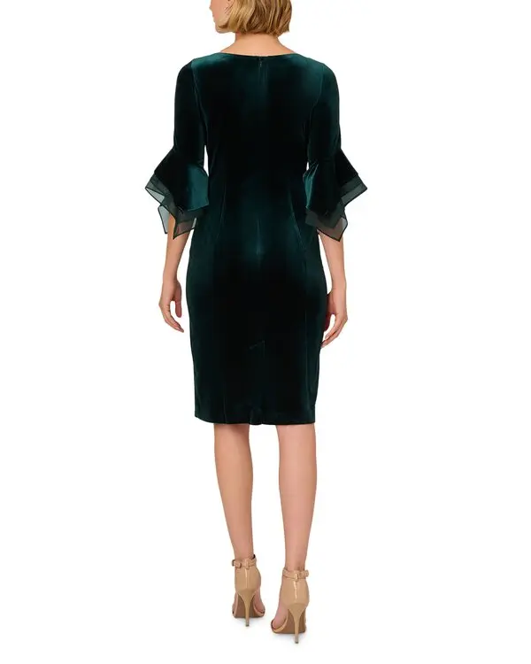 Adrianna Papell Velvet Bell Sleeve Dress - Hunter