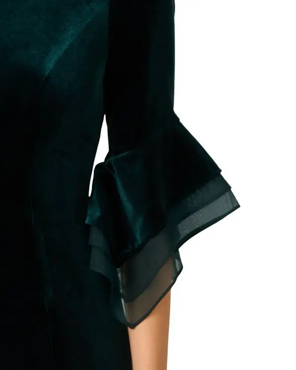 Adrianna Papell Velvet Bell Sleeve Dress - Hunter