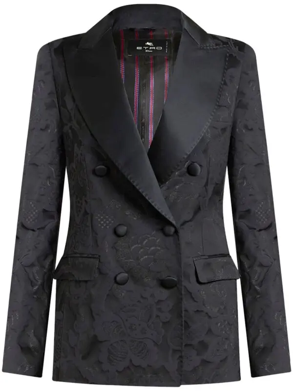 Etro Double-breasted Jacquard Blazer - Black