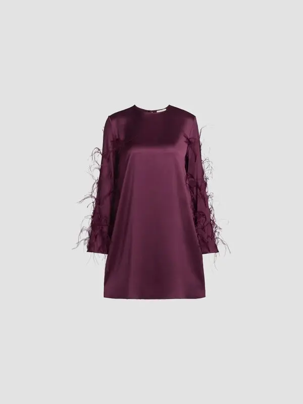 Lapointe Feather Embellished Satin Shift Minidress