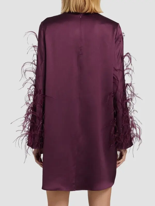 Lapointe Feather Embellished Satin Shift Minidress