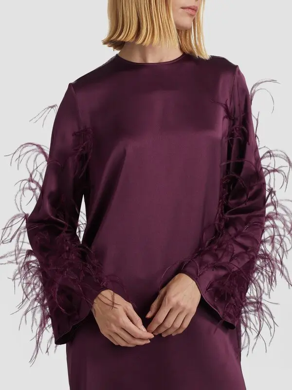 Lapointe Feather Embellished Satin Shift Minidress