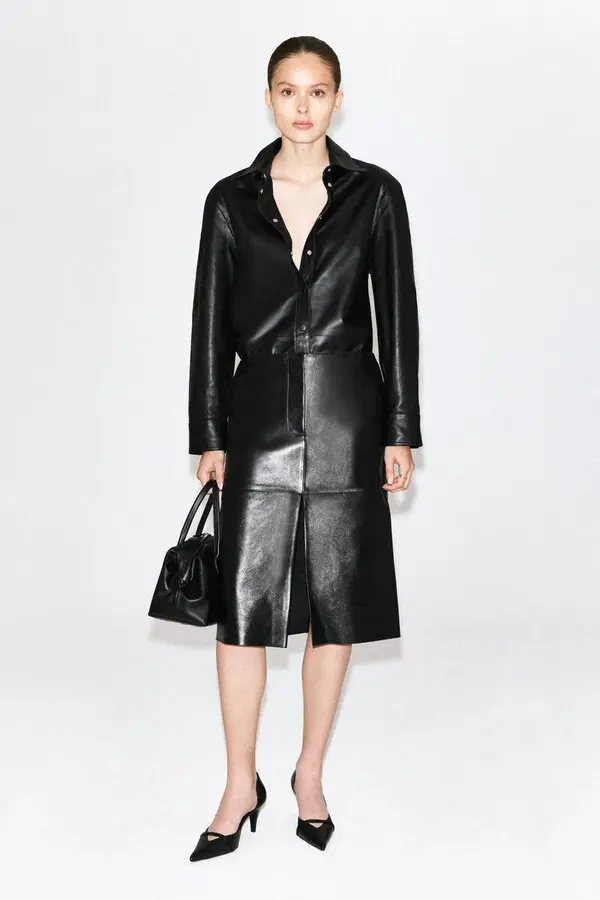 Cos Leather A-line Midi Skirt