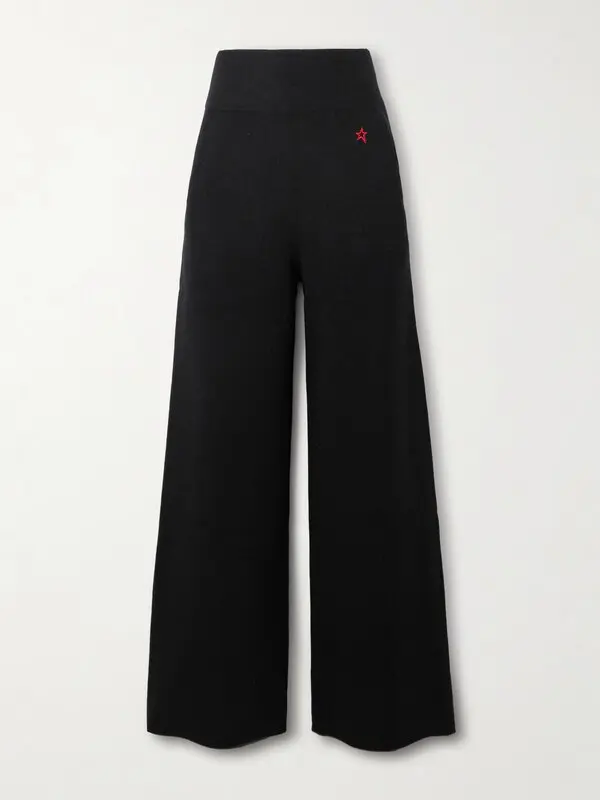 Perfect Moment Embroidered Knitted Wool Wide-leg Pants