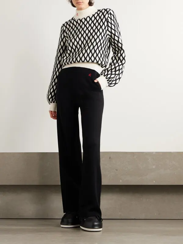 Perfect Moment Embroidered Knitted Wool Wide-leg Pants