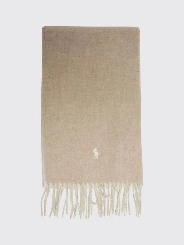 Polo Ralph Lauren Reversible Wool Blend Scarf With Embroidered Logo - Beige