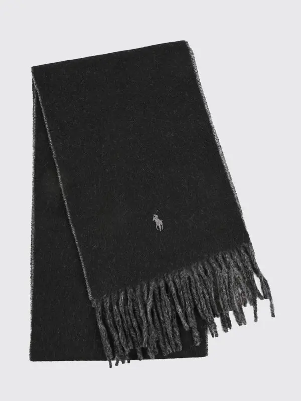 Polo Ralph Lauren Reversible Wool Blend Scarf With Embroidered Logo - Black