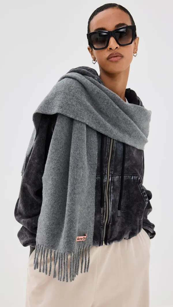 Acne Studios Canada Skinny Wool Scarf - Grey Melange