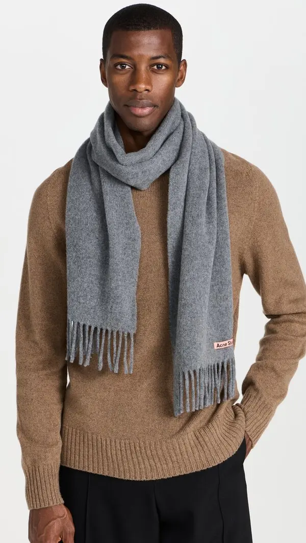 Acne Studios Canada Skinny Wool Scarf - Grey Melange