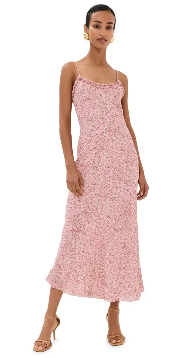 knee length dresses for ladies Reformation Pernille Silk Peach Tie Shoulder V-Neck Maxi Gown  The Closet  New York