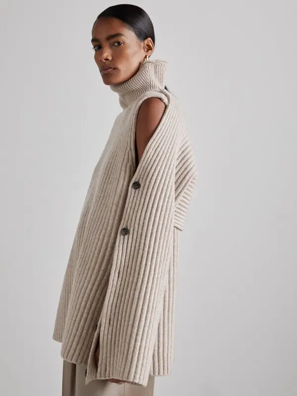 REISS Atelier Wool-blend Jumper With Cashmere And Buttoned Sleeves