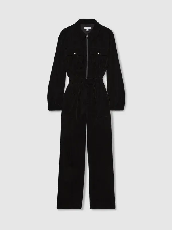 REISS Vinnia Patch-pocket Velvet Jumpsuit
