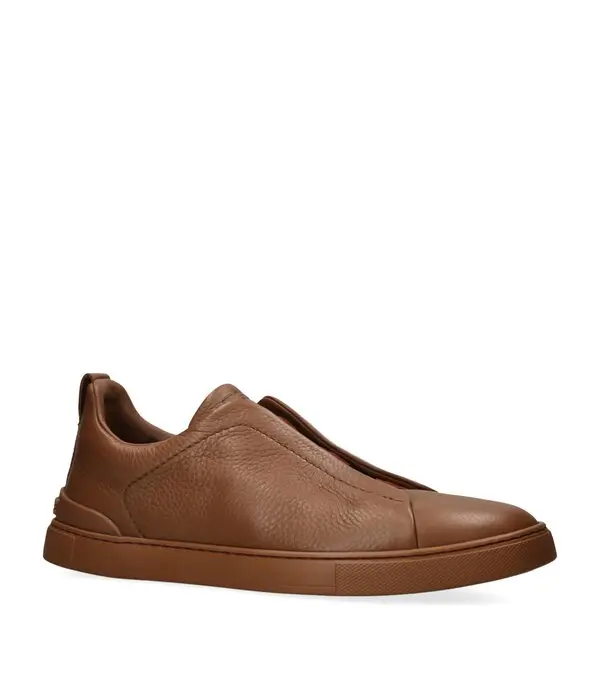 Zegna Deerskin Triple Stitch Sneakers - Beige