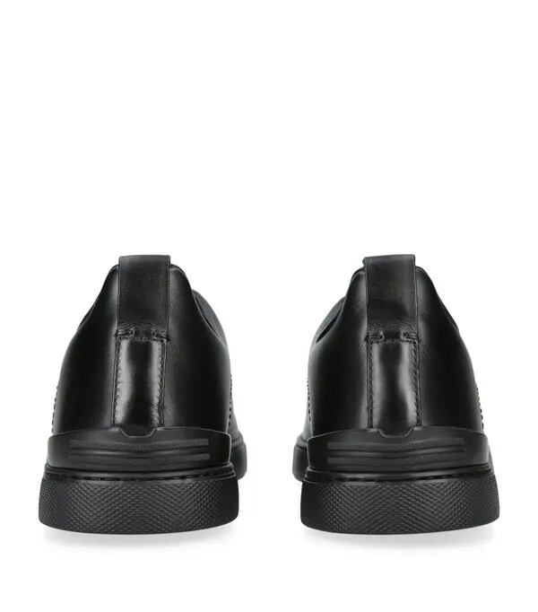 Zegna Triple Stitch Leather Sneakers - Black