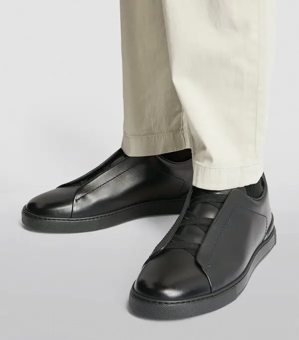 Zegna Triple Stitch Leather Sneakers - Black