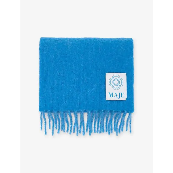 Maje Brand-patch Tassel Alpaca-blend Scarf - Blue