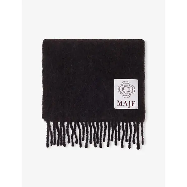 Maje Brand-patch Tassel Alpaca-blend Scarf - Dark Brown
