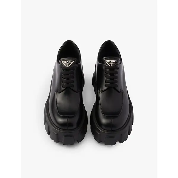 Prada Monolith Brushed Leather Lace-up Shoes