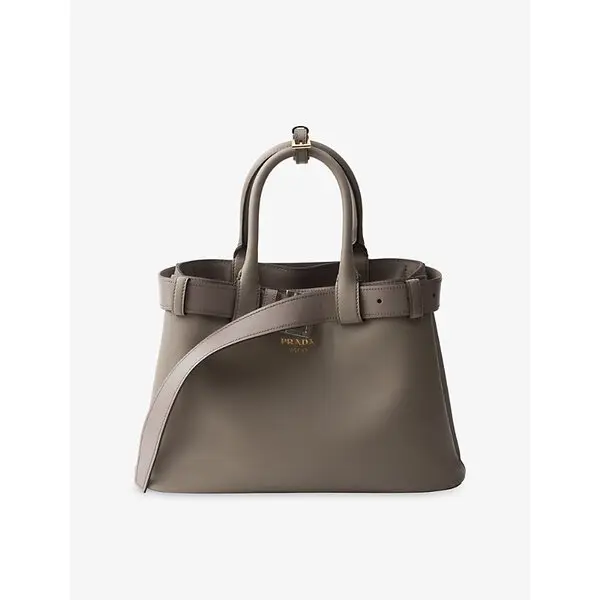 Prada Belt-buckle Leather Handbag - Grey