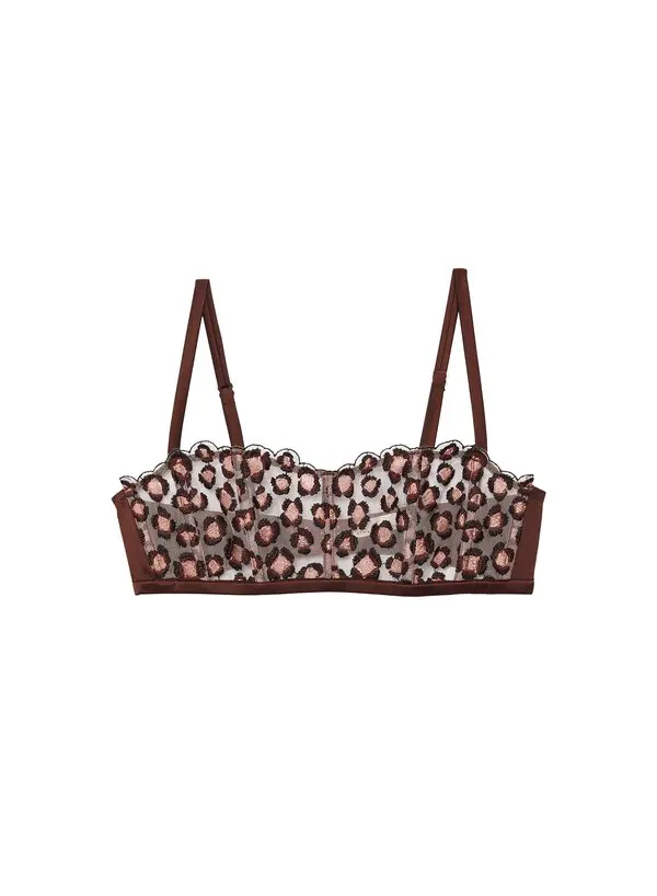 Fleur Du Mal Leopard Embroidery Boned Bralette - Chocolat