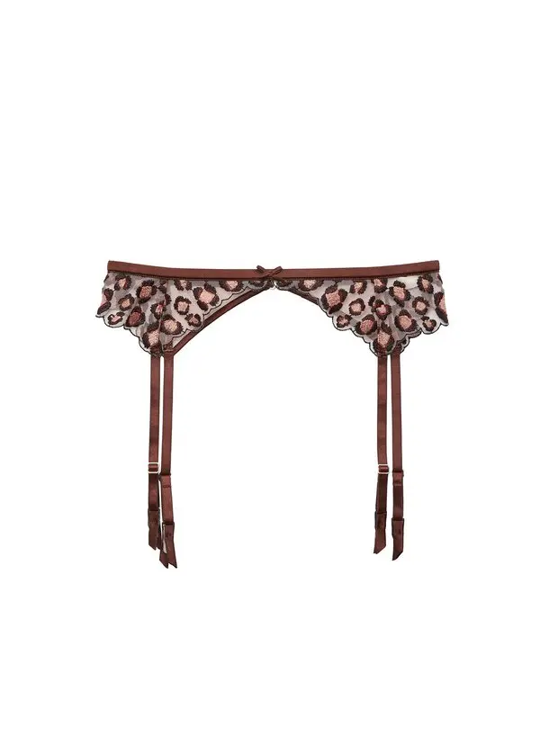 Fleur Du Mal Leopard Embroidery Garter Belt - Chocolat