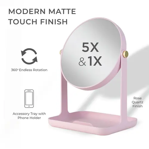 ZADRO Back-to-school Makeup Mirror With Accessory Tray & Phone Holder - Rose Quartz