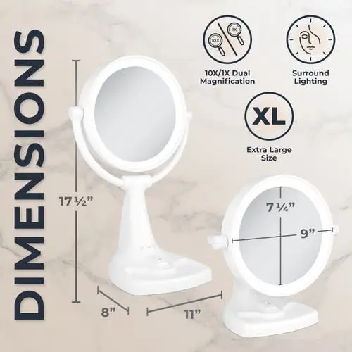 ZADRO Max Bright Lighted Makeup Mirror With 10x/1x Magnification & Storage Tray - White