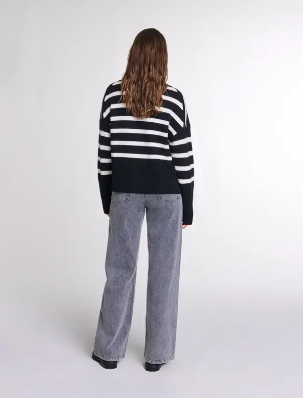 Maje Cashmere Striped High-neck Jumper