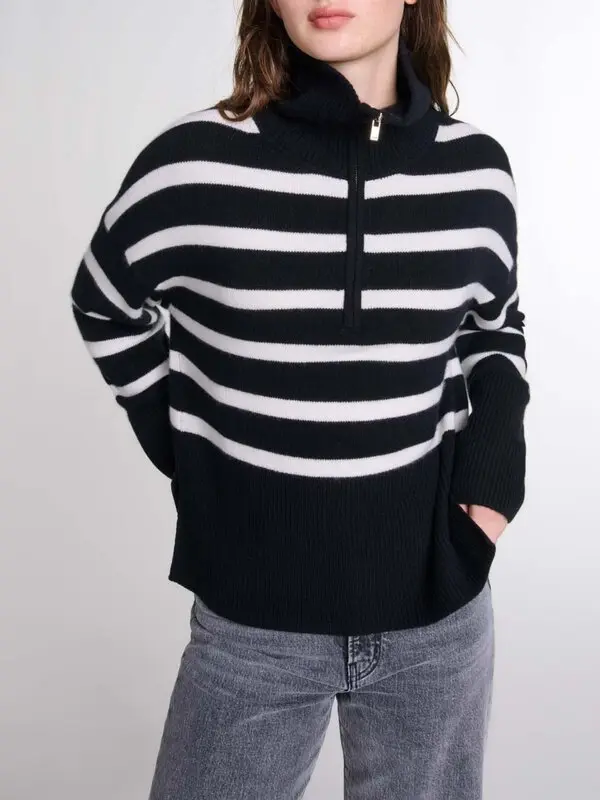 Maje Cashmere Striped High-neck Jumper