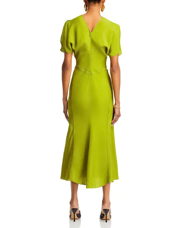 Victoria Beckham Gathered Waist Midi Dress In Parrot Green - 70% Off |  Editorialist