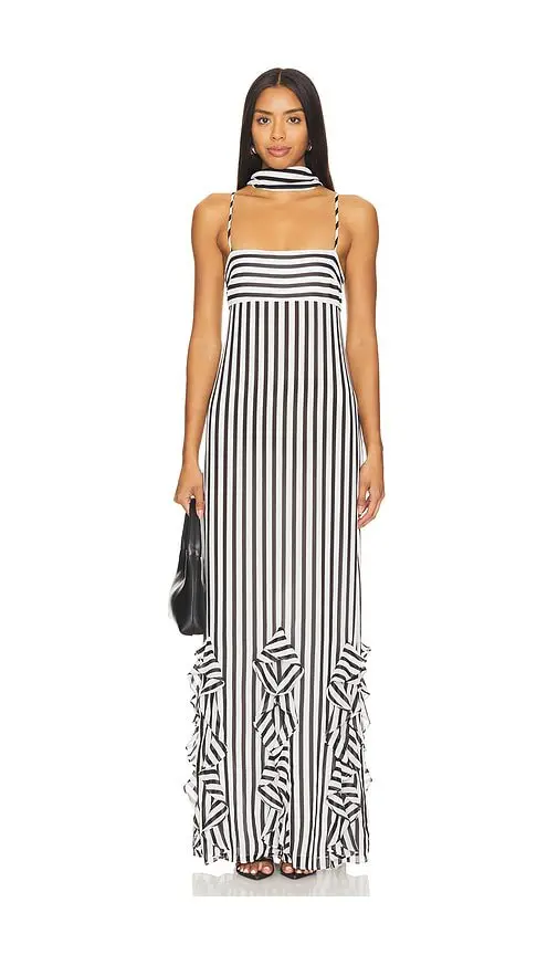 House Of Harlow 1960 Nieve Maxi Dress - Black & White Stripe