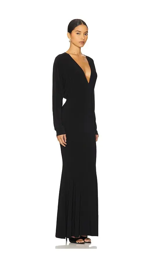 Norma Kamali Dolman V Neck Fishtail Gown - Black