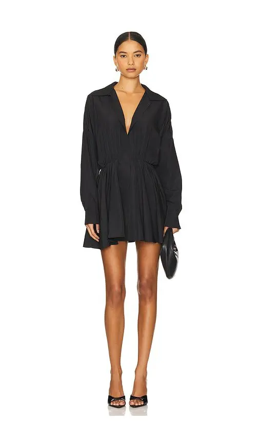 Norma Kamali Oversized Shirt Flared Mini Dress - Black