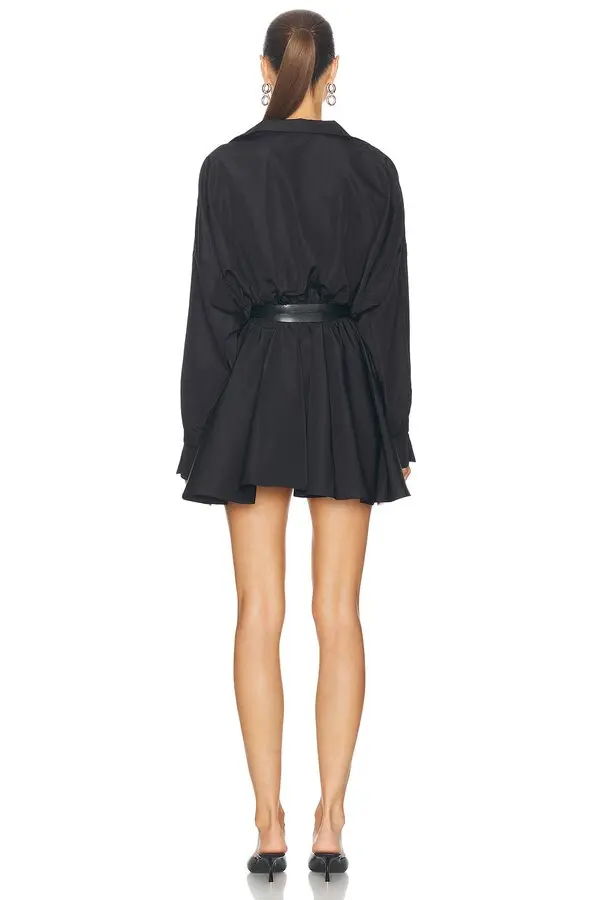 Norma Kamali Super Oversized Boyfriend Shirt Flared Mini Dress - Black