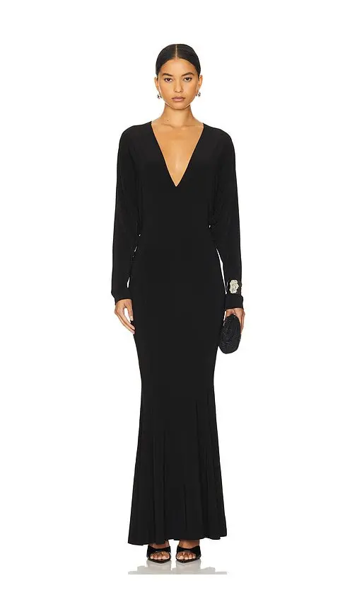 Norma Kamali Dolman V Neck Fishtail Gown