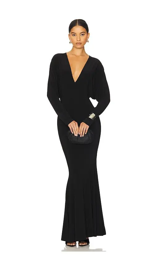 Norma Kamali Dolman V Neck Fishtail Gown