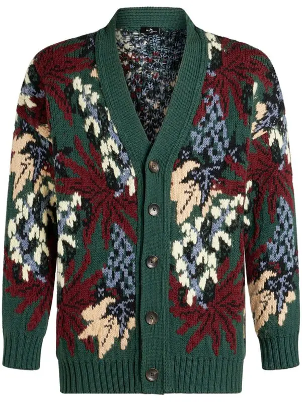 Etro V-neck Jacquard Cardigan - Green