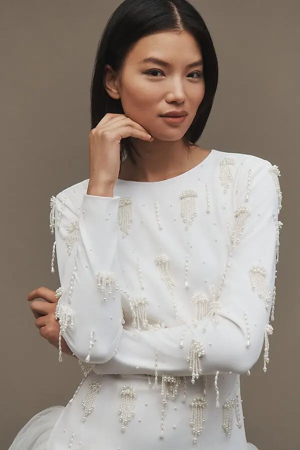 bhldn pearl-embellished long-sleeve drop-waist mini dress Endira Drop Waist Maxi Dress Floral Pink