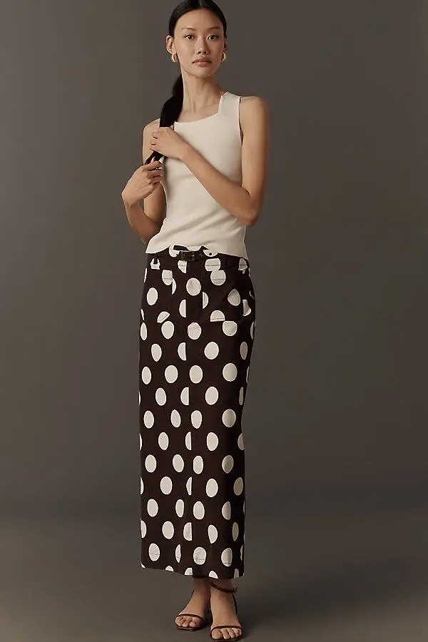 Maeve The Colette Belted Maxi Skirt - Brown Dot