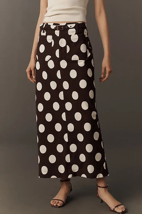 Maeve Colette Belted Maxi Skirt With Polka Dot Print - Brown Dot