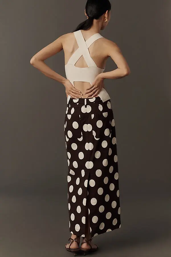 Maeve Colette Belted Maxi Skirt With Polka Dot Print - Brown Dot