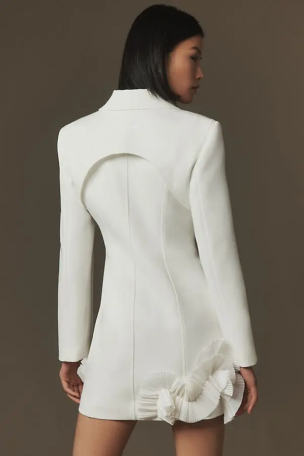 elegant white tailored blazer dress with ruffle detail Élise pleated peplum-hem blazer dress in White L / White
