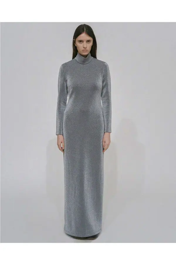 Rosetta Getty Fitted Turtleneck Lurex Maxi Dress