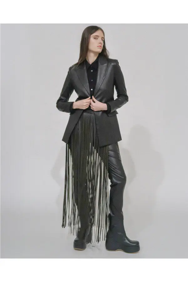Rosetta Getty Leather Fringe Maxi Skirt